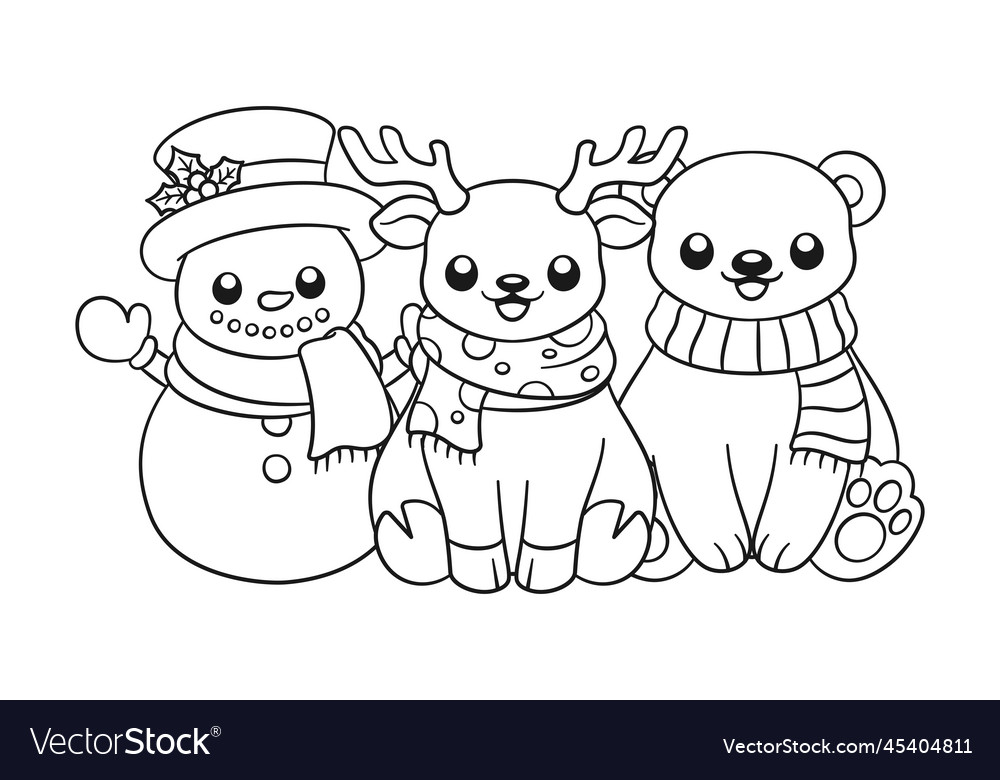 Happy snowman reindeer and polar bear wearing Vector Image