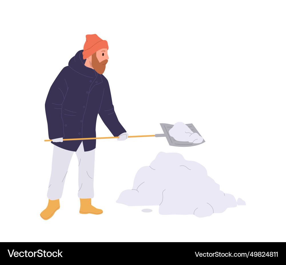 Mature man cartoon character digging snow Vector Image