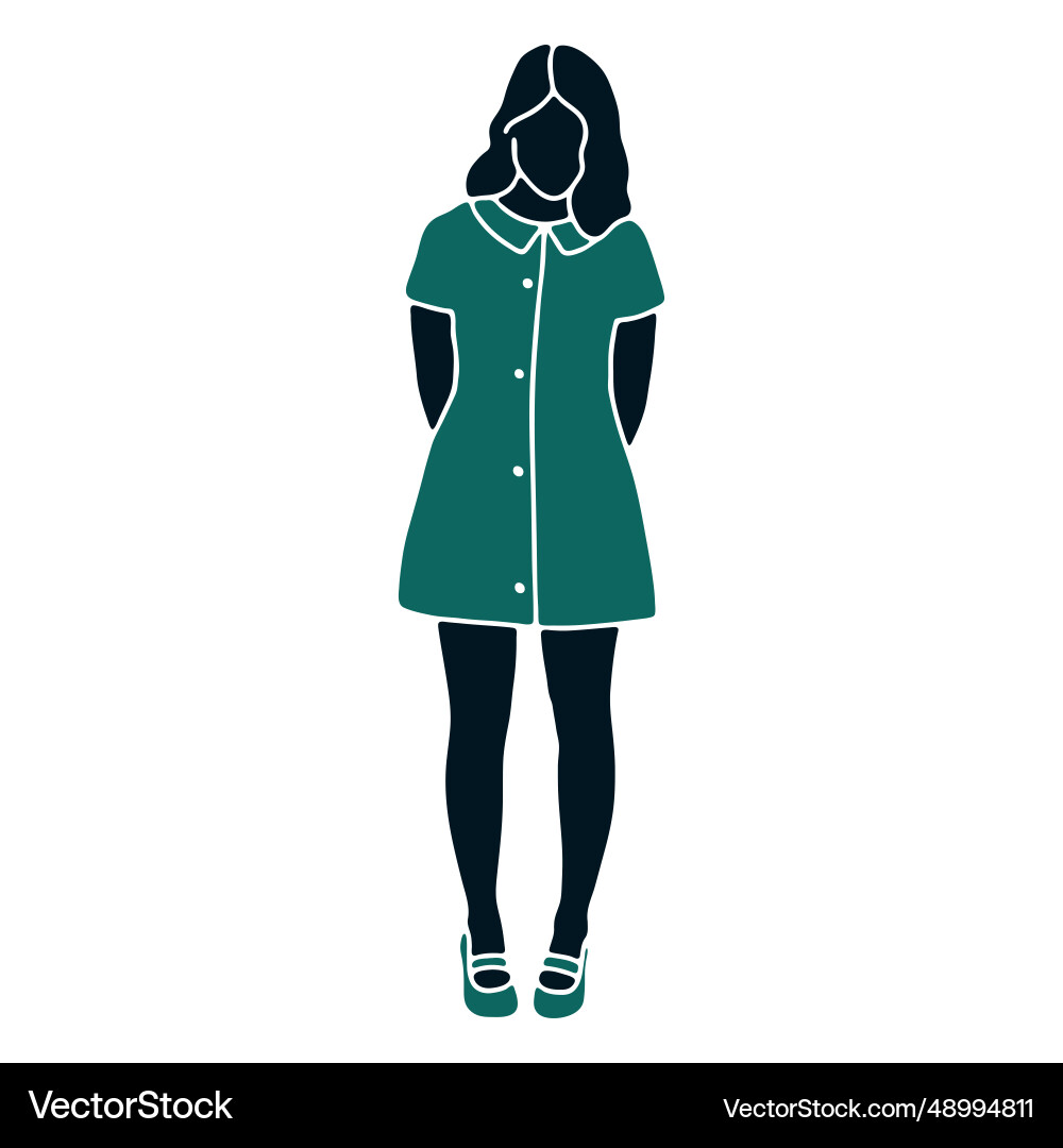 Retro 60s girl standing hands behind back Vector Image