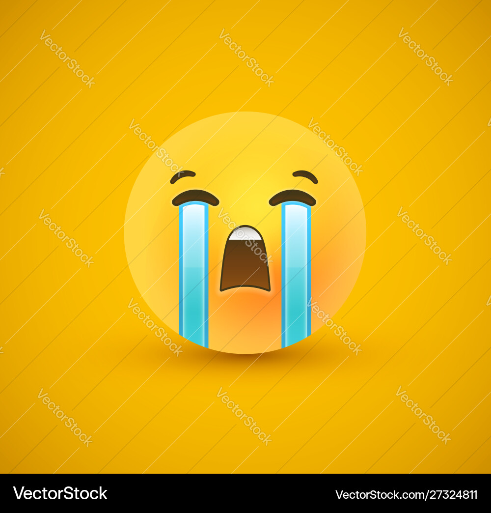 Sad yellow emoticon crying face in 3d background Vector Image