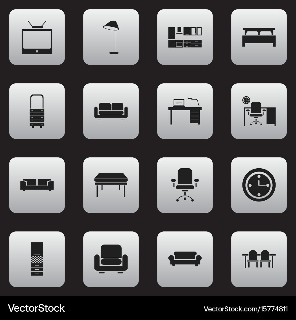 Set 16 editable furniture icons includes Vector Image