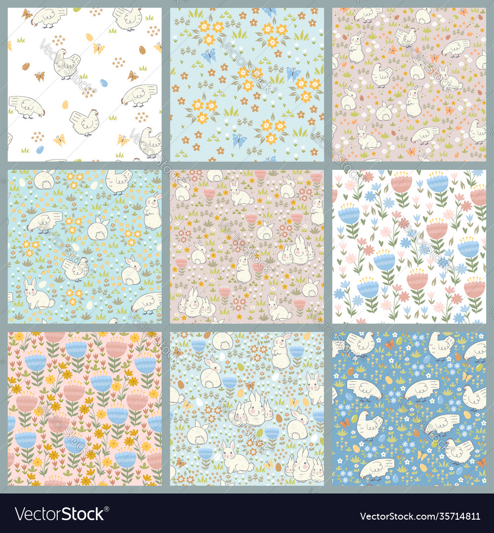 Set cute easter seamless patterns Royalty Free Vector Image