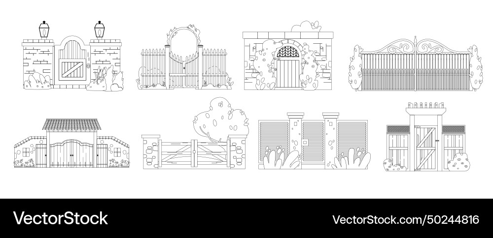 Architectural outline monochrome icons set Vector Image