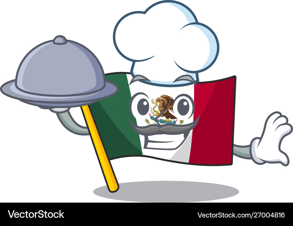 Chef with food flag mexico isolated Royalty Free Vector