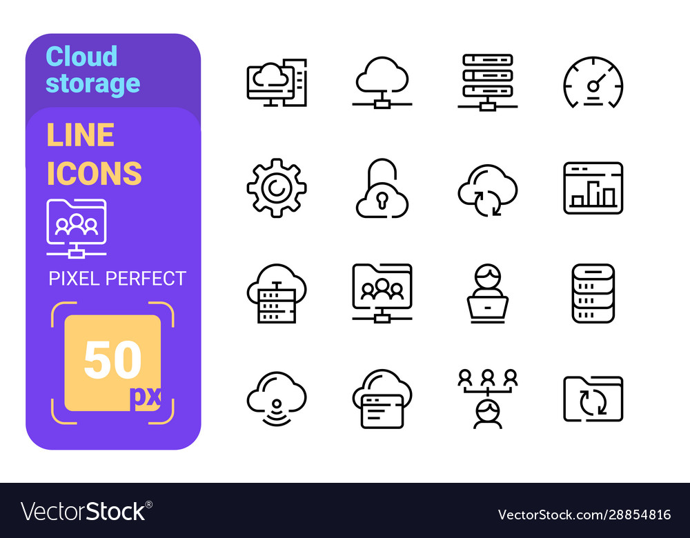 Cloud storage line icons set Royalty Free Vector Image