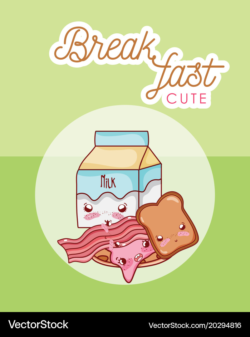 Cute breakfast kawaii cartoon Royalty Free Vector Image