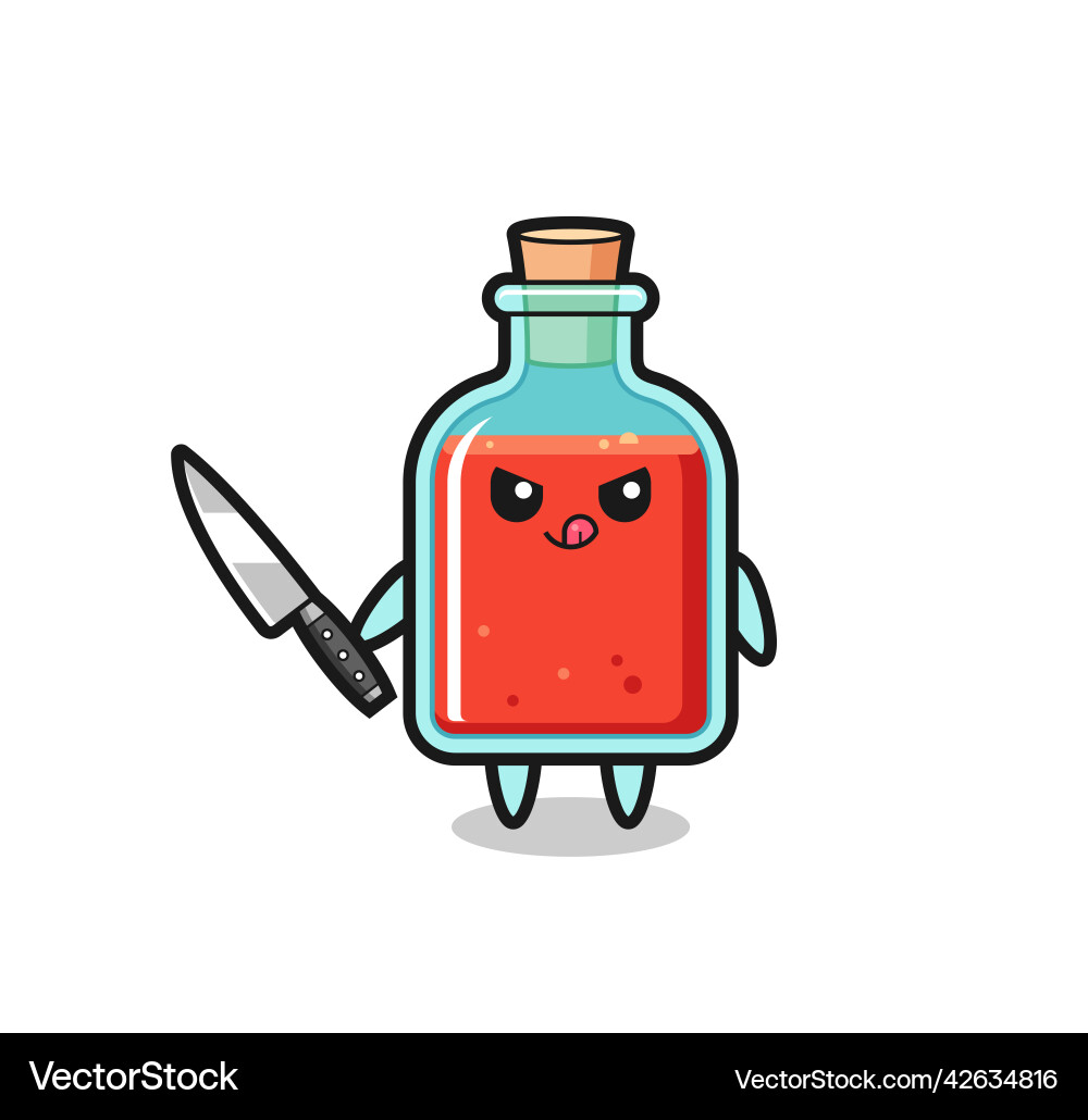Cute square poison bottle mascot as a psychopath Vector Image