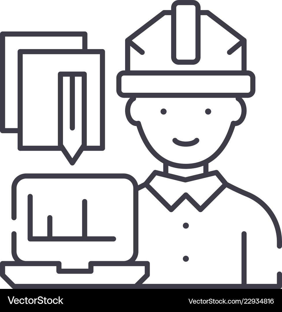 Engineer and computer line icon concept Royalty Free Vector