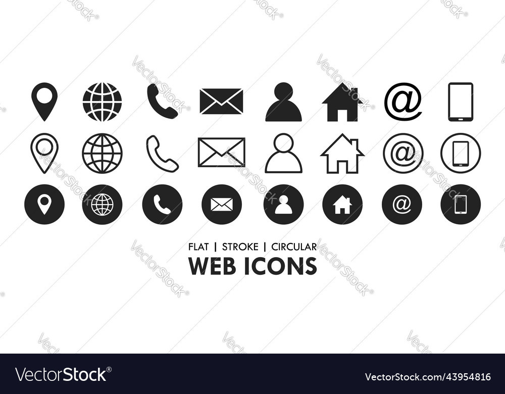 Essential flat stroke circular web icon set phone Vector Image Essential flat stroke circular web icon set phone Vector Image