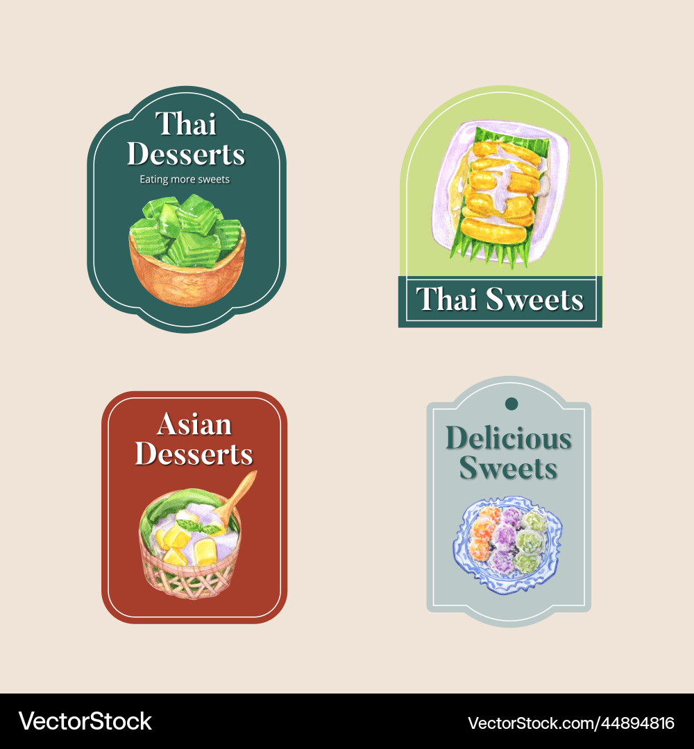 Logo template with thai dessert conceptwatercolor Vector Image