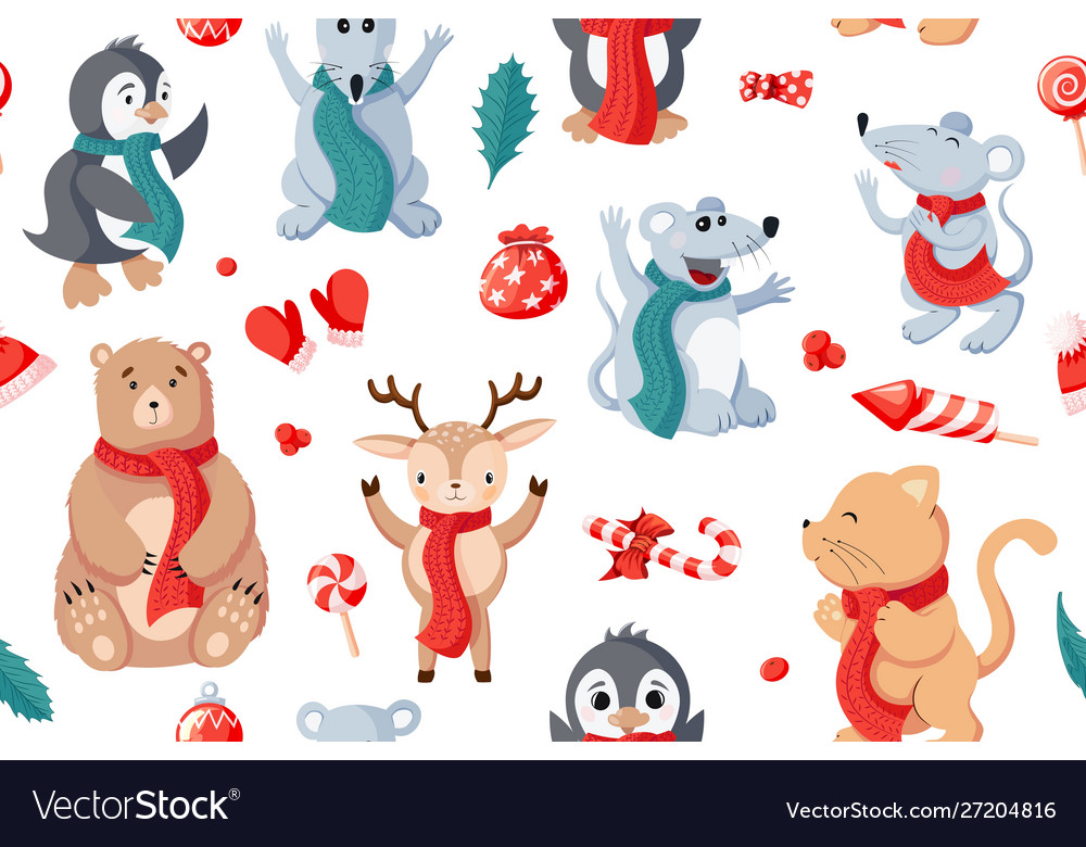 Seamless christmas pattern background with animals
