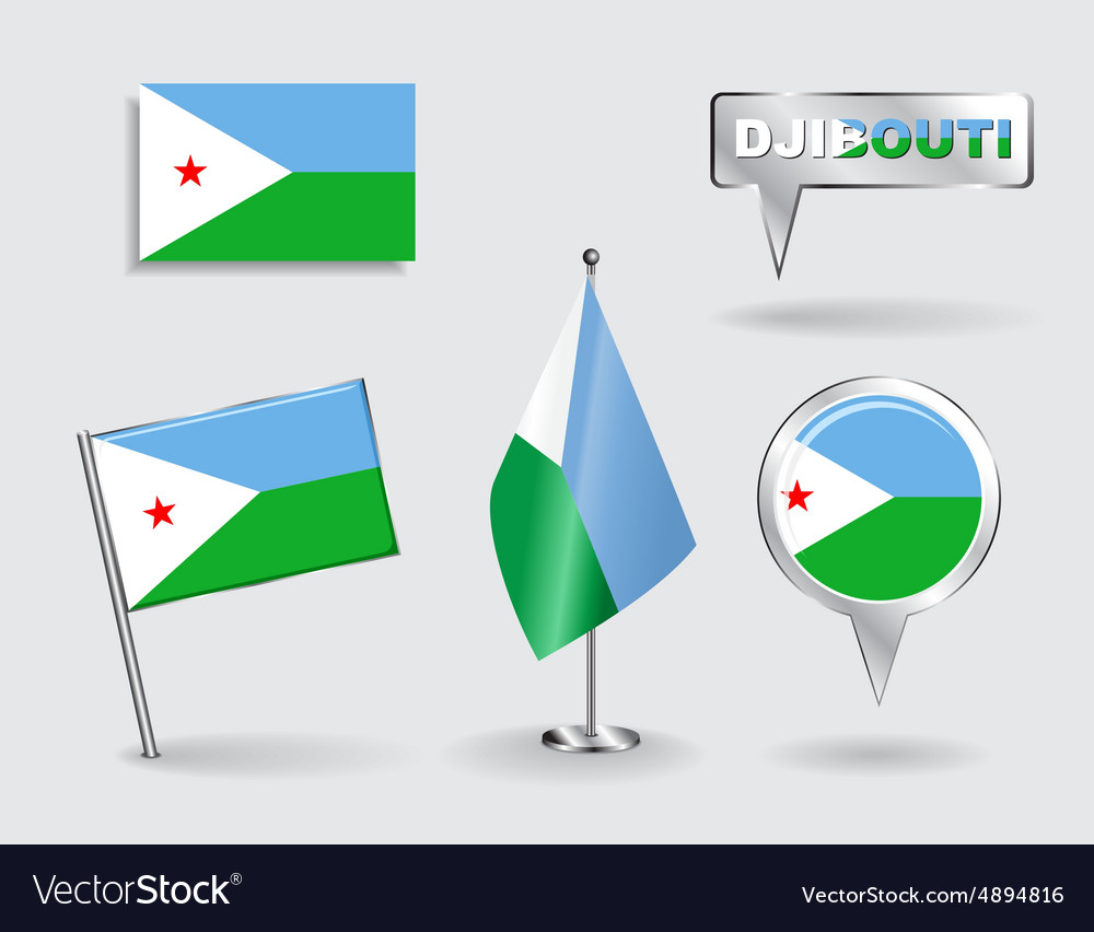 Set of djibouti pin icon and map pointer flags Vector Image