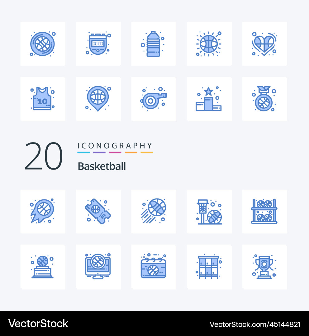 20 basketball blue color icon pack like Royalty Free Vector