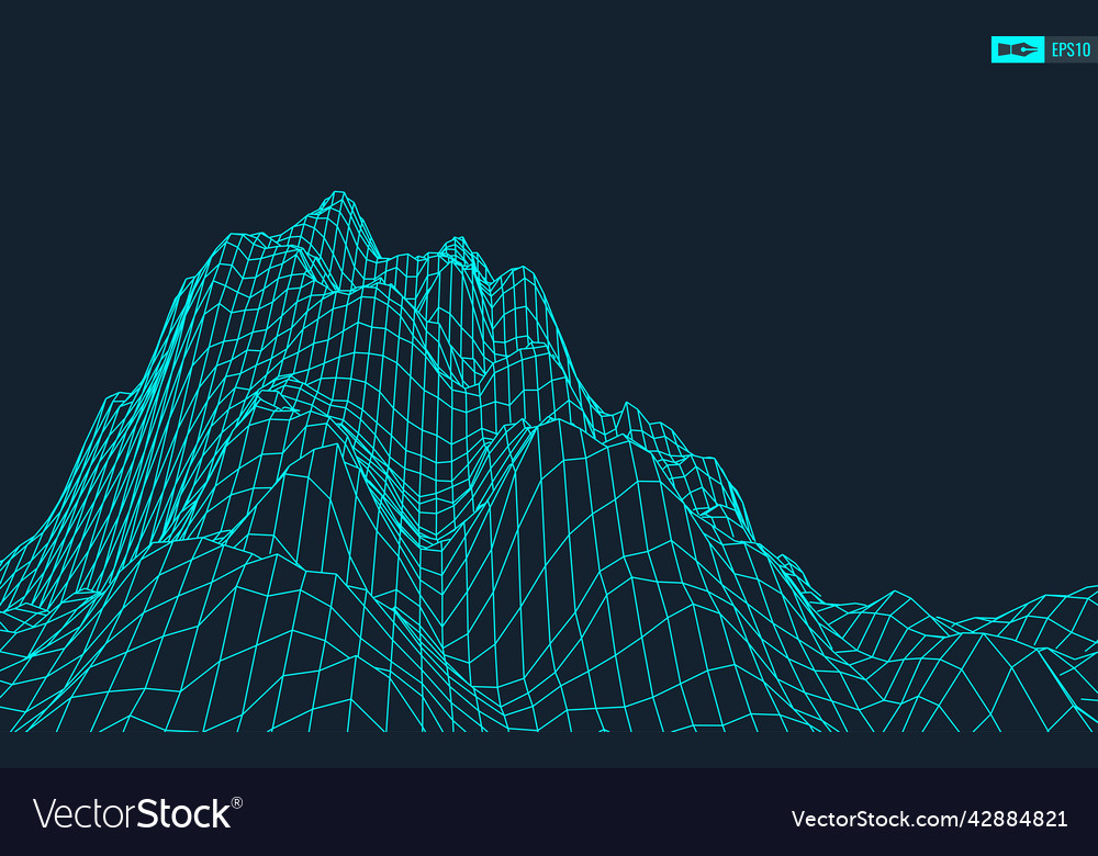 3d wireframe terrain wide angle eps10 Royalty Free Vector
