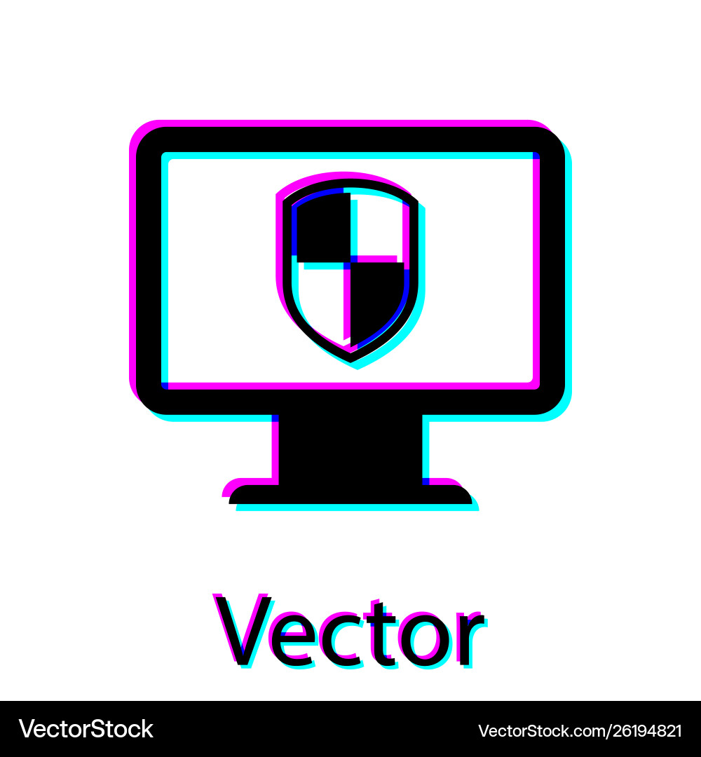 Black computer monitor and shield icon isolated Vector Image