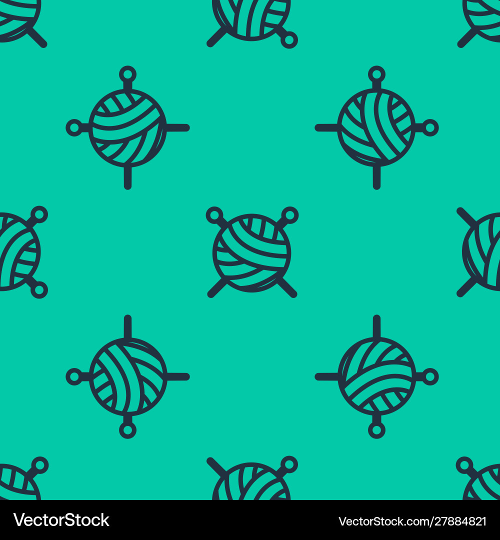 Blue line yarn ball with knitting needles icon Vector Image