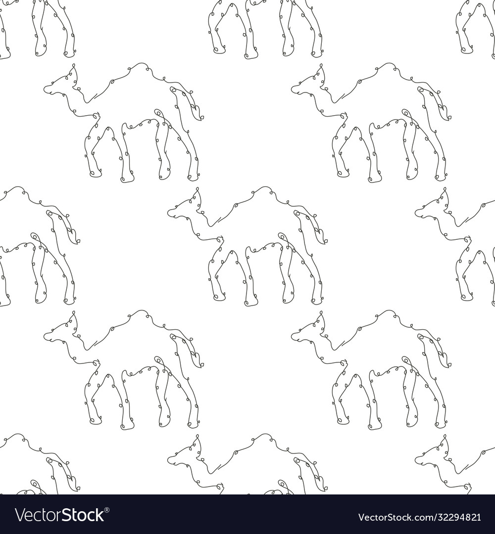 Camel seamless pattern line art Royalty Free Vector Image