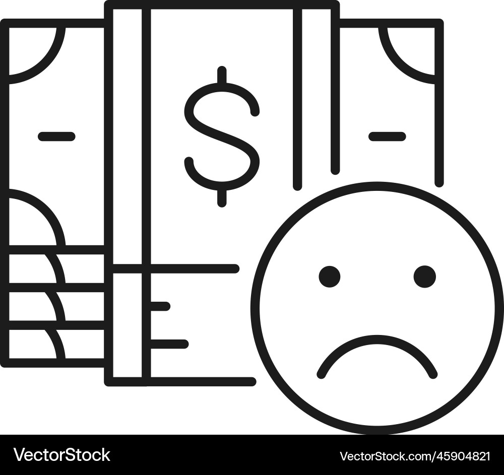 Dollar banknotes with sad face bankruptcy lineal Vector Image