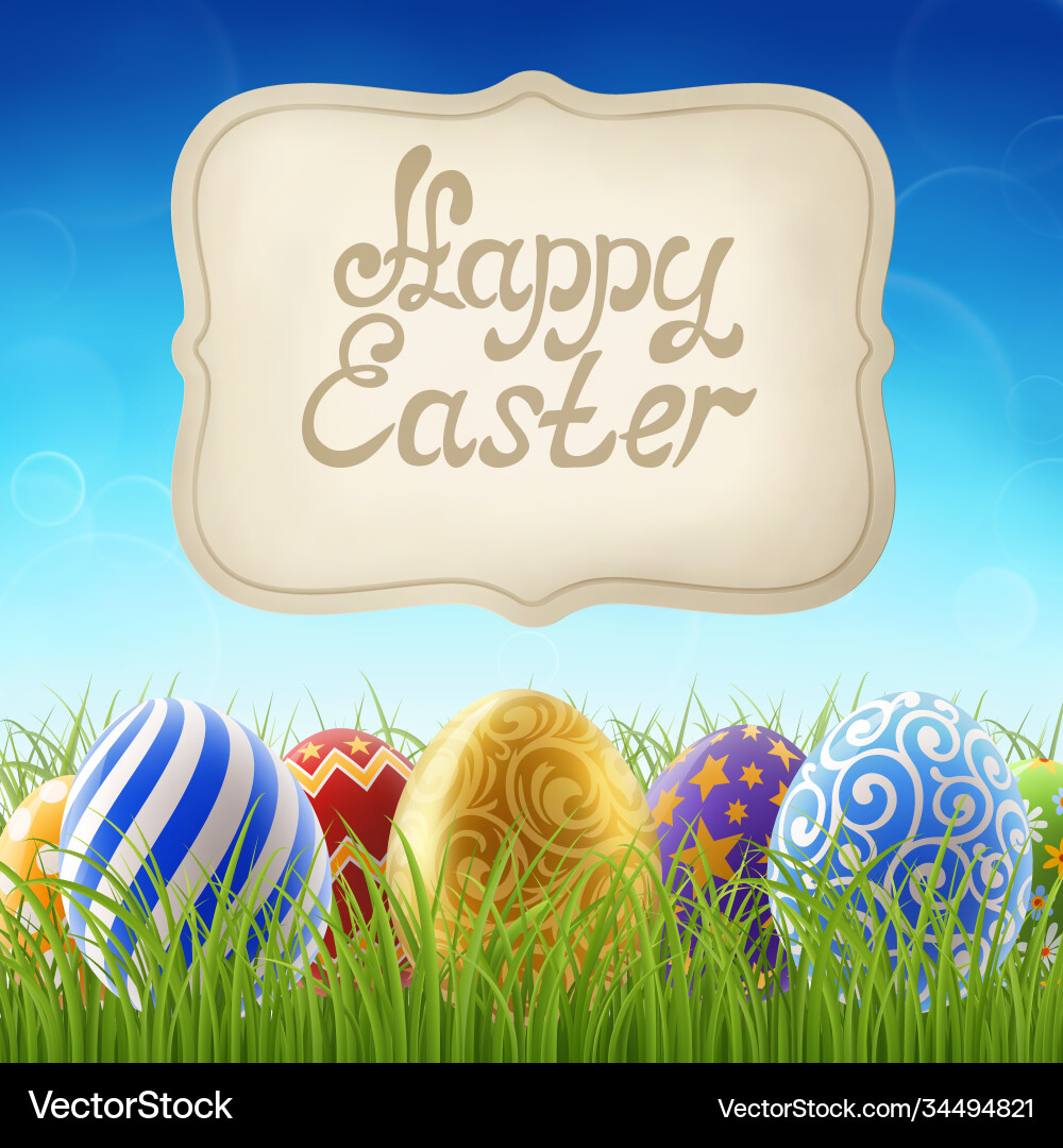Easter background with grass and sign Royalty Free Vector