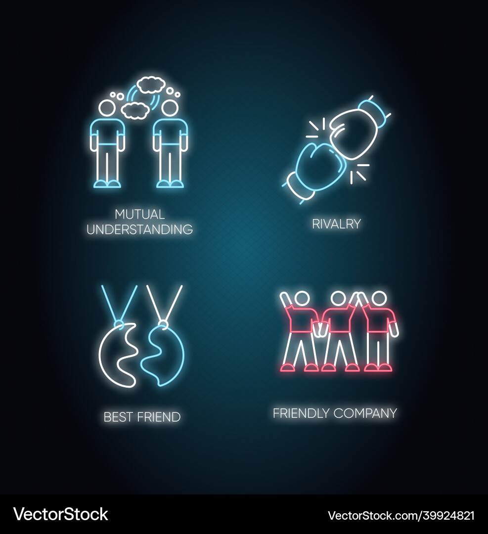 Friendship types neon light icons set signs Vector Image