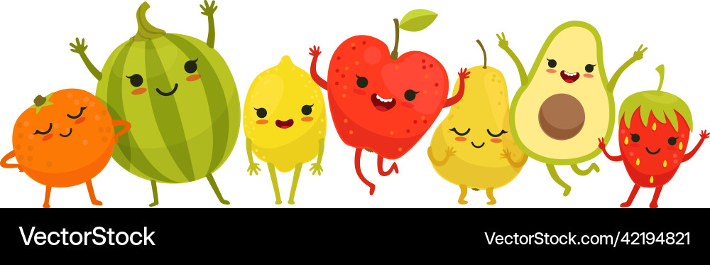 Happy fruits jumping funny fresh joyfull Vector Image