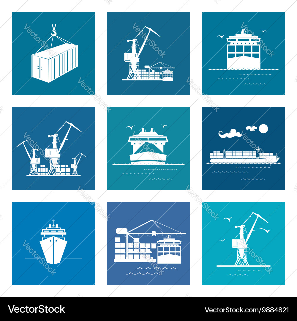 Set of marine cargo icons Royalty Free Vector Image