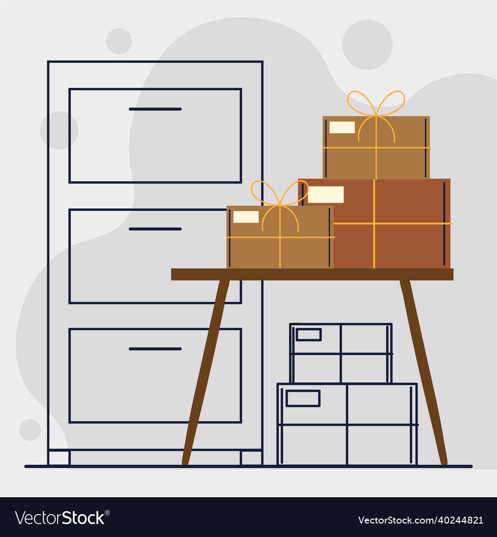 Stacked boxes on table Royalty Free Vector Image
