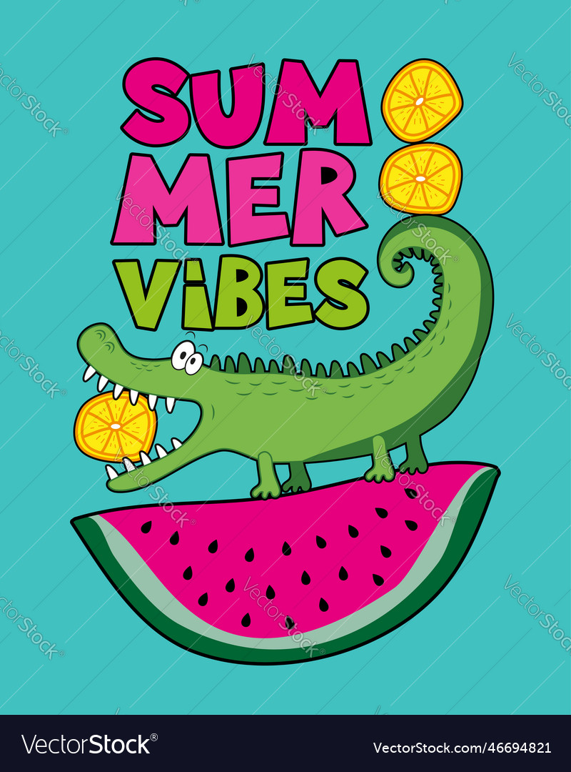 Summer vibes - cool alligator on the watermelon Vector Image