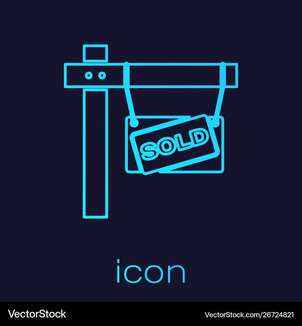 Turquoise line hanging sign with text sold icon Vector Image