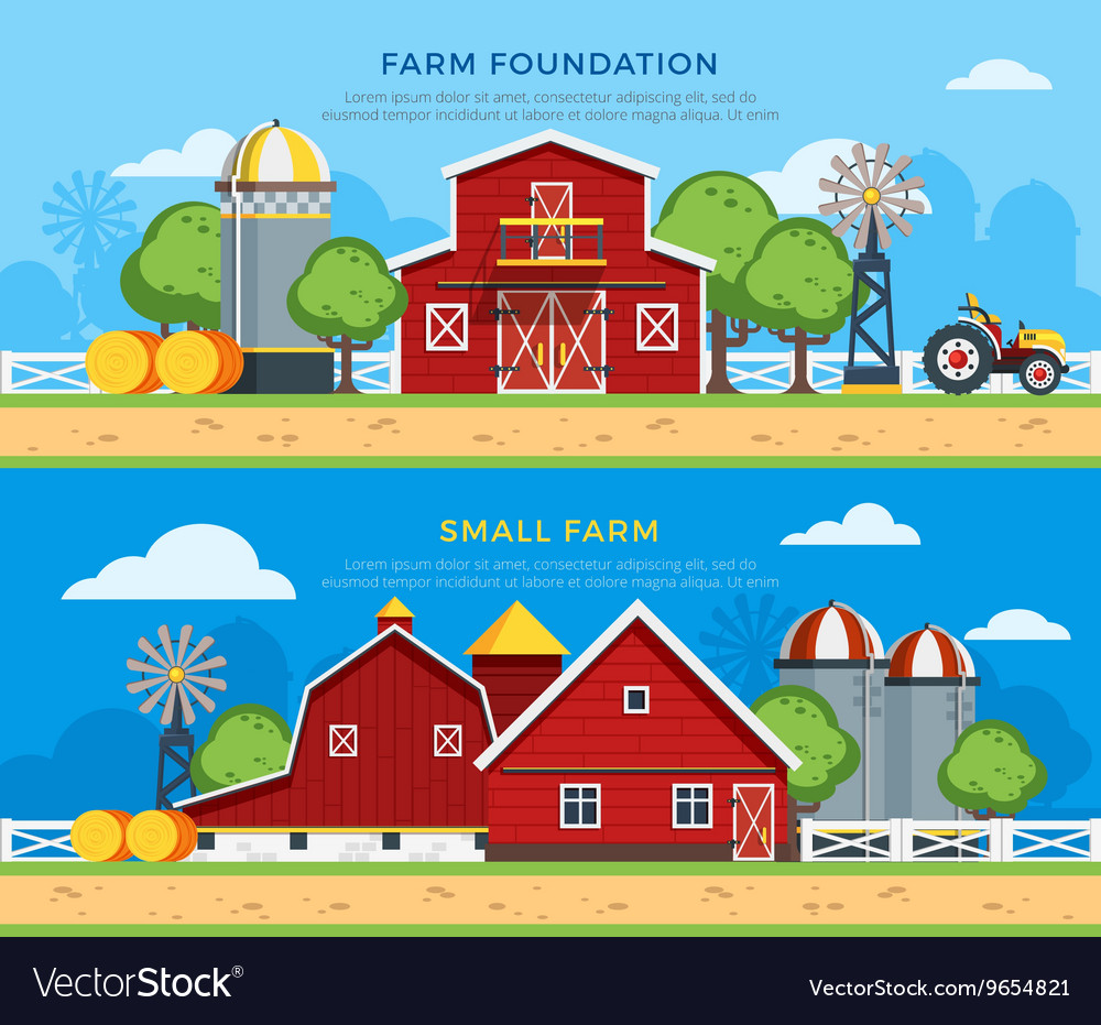 Two farm flat horizontal banners Royalty Free Vector Image