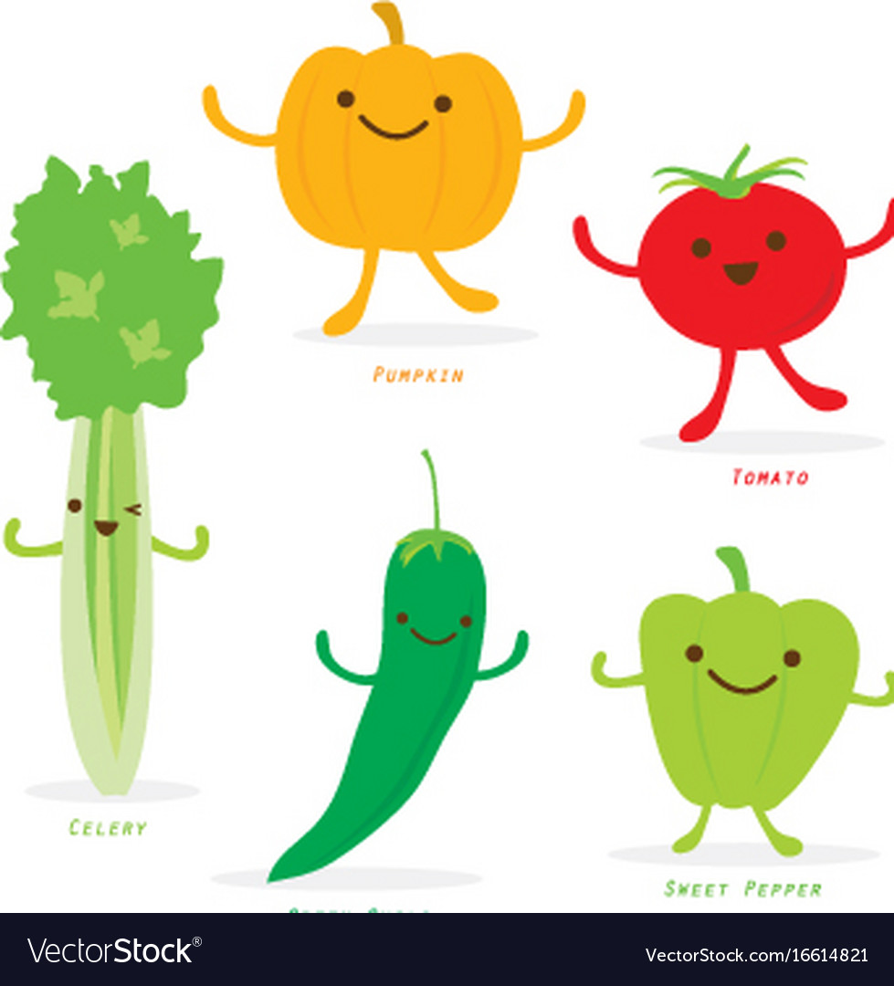 Vegetable cartoon cute set Royalty Free Vector Image