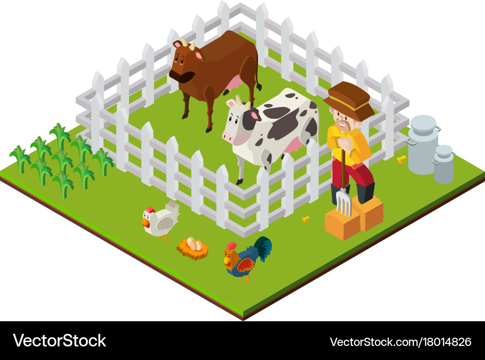 3d design for farmer and farm animals Royalty Free Vector