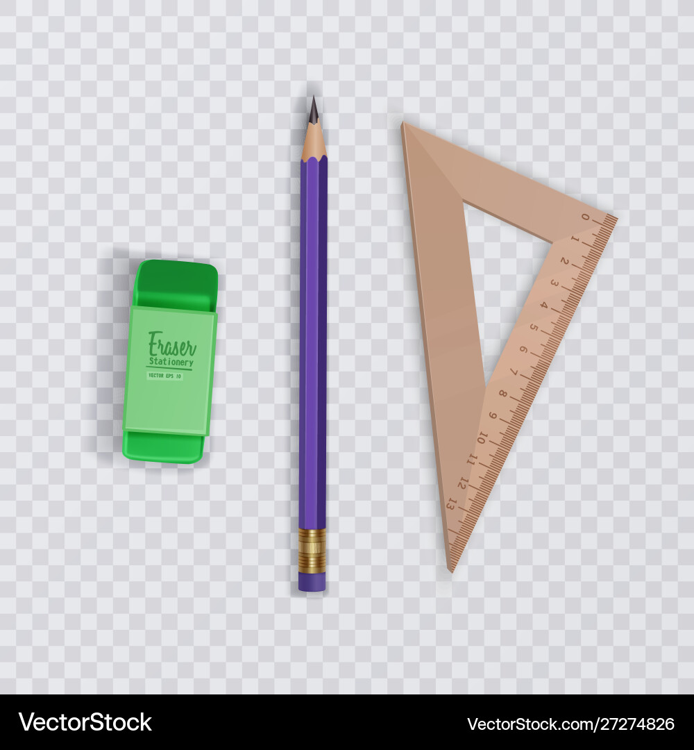 A realistic pencil with eraser and ruler Vector Image