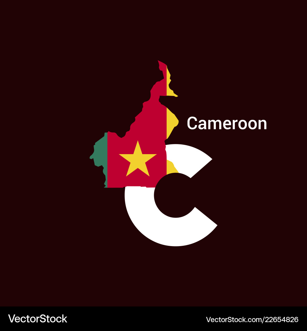 Cameroon initial letter country with map and flag Vector Image