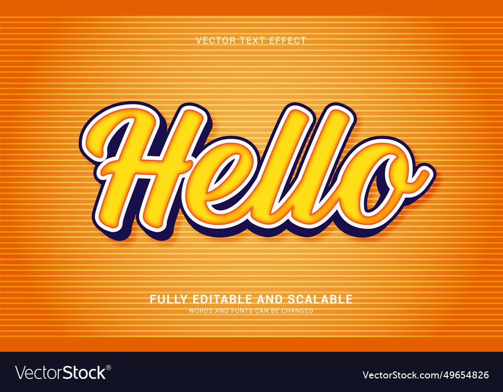 Editable text effect hello style Royalty Free Vector Image