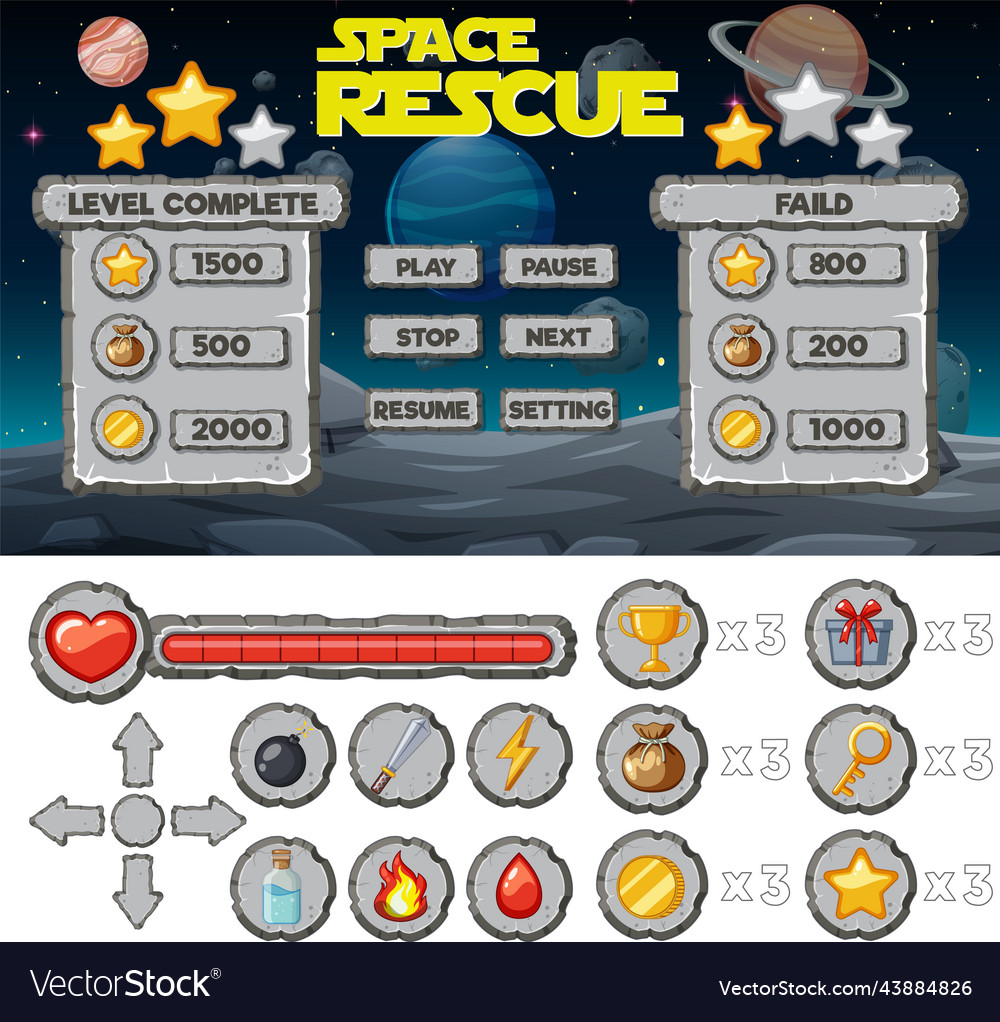 Space game background template and elements Vector Image