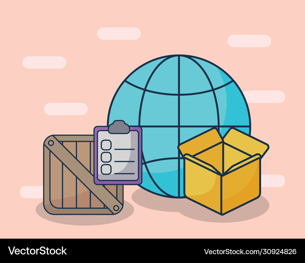 Symbol global market with boxes merchandise Vector Image