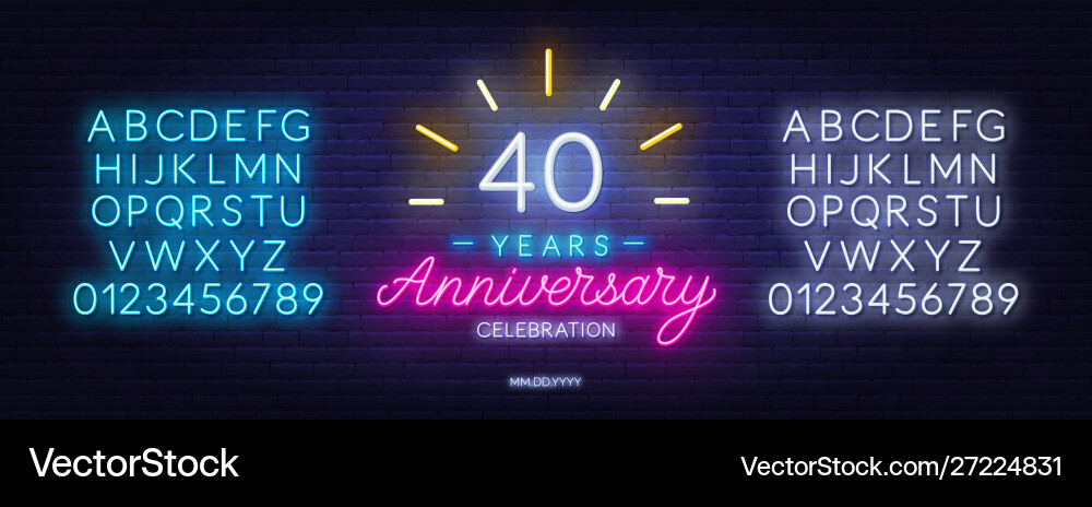 40th anniversary celebration neon sign on dark Vector Image