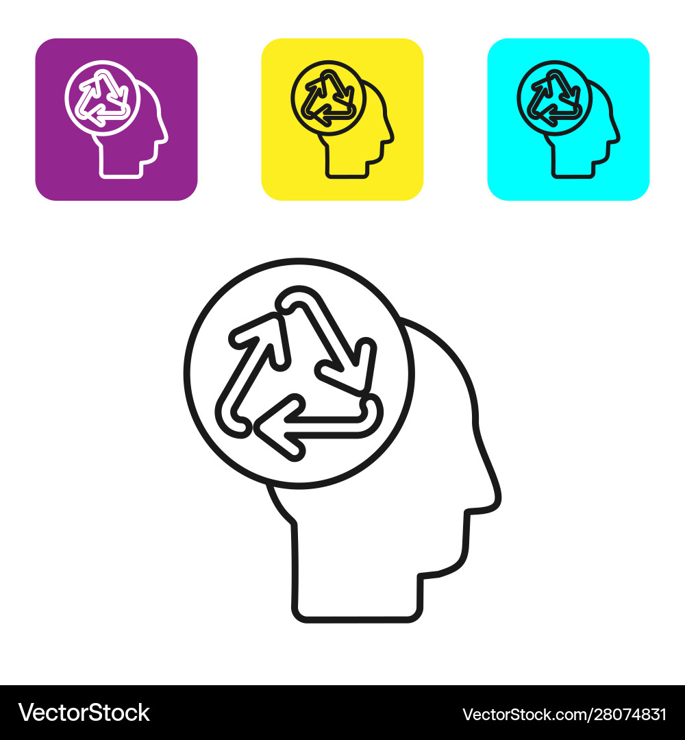 Black line human head with recycle icon isolated Vector Image