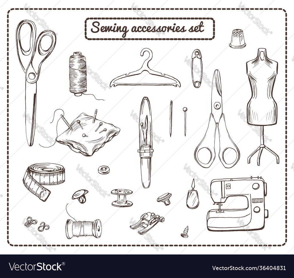 Hand drawn tailoring elements collection Vector Image