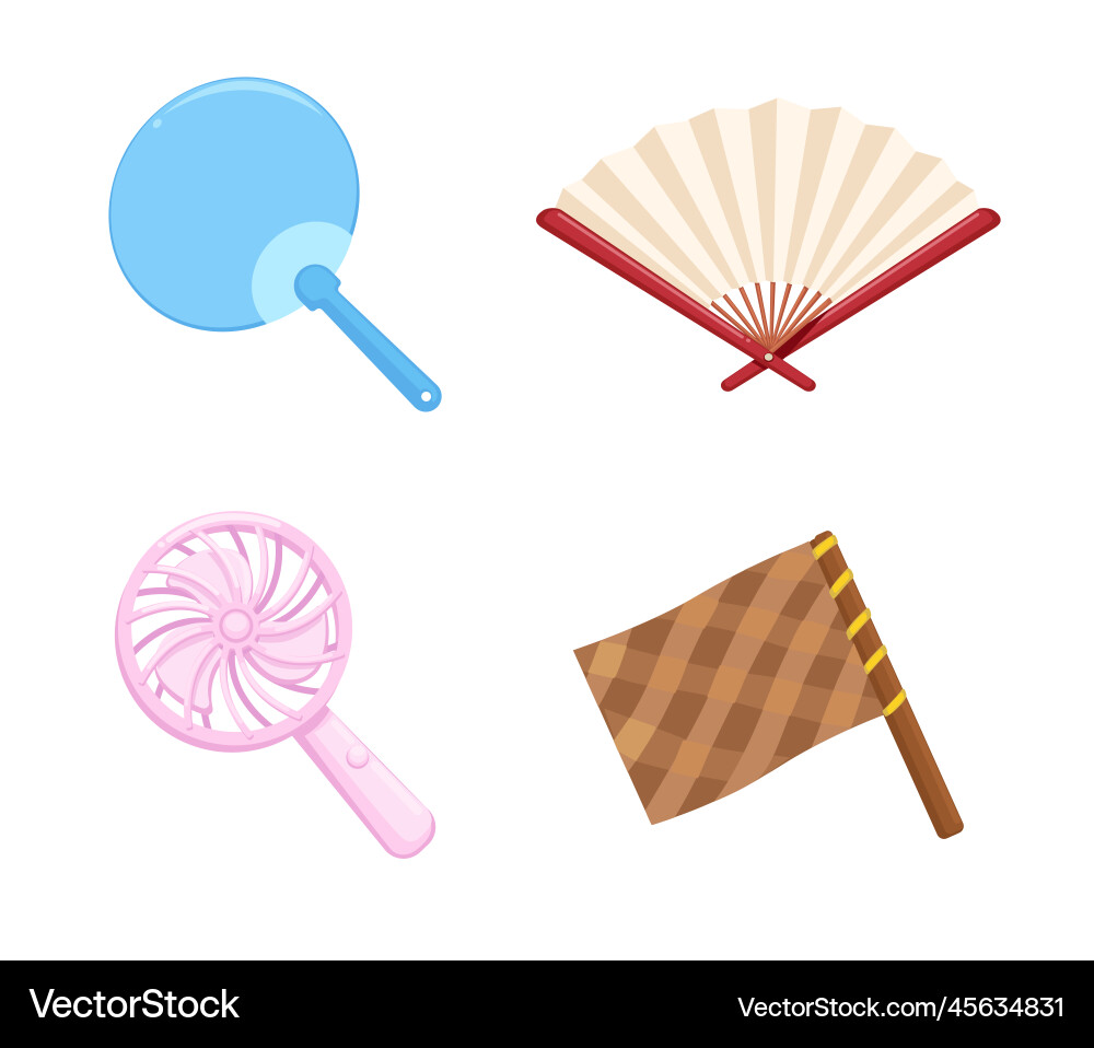 Hand fan symbol set cartoon Royalty Free Vector Image