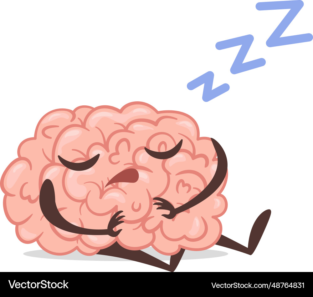 Sleeping cartoon brain character tired fatigue Vector Image