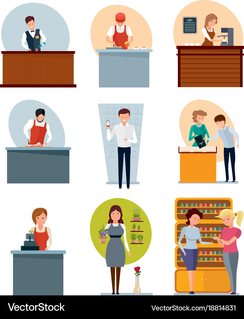 Staff set of different modern sellers Royalty Free Vector