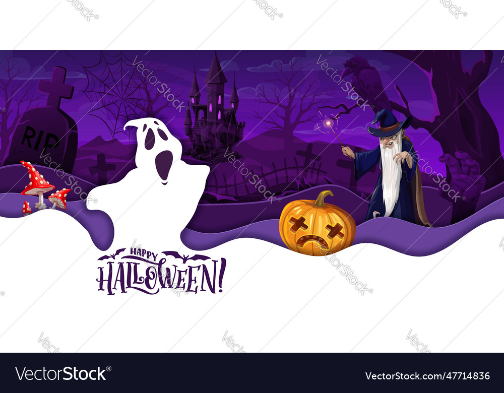 Halloween paper cut cemetery landscape scary night