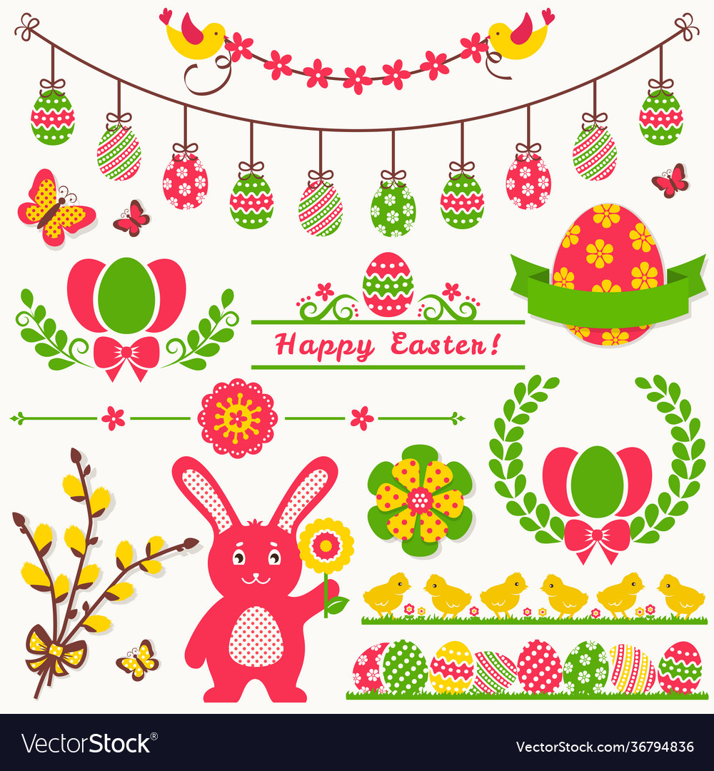Happy easter design elements Royalty Free Vector Image