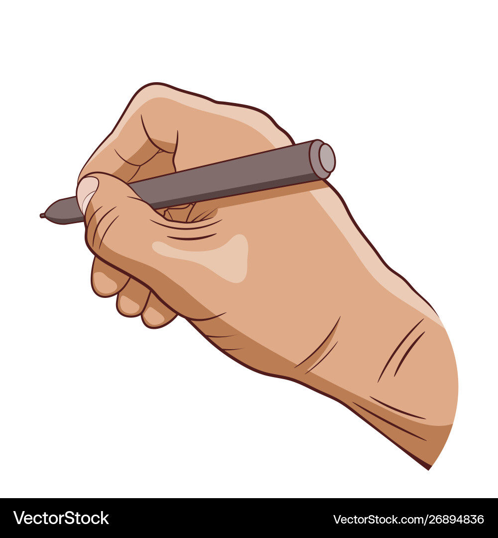 Male hand with felt tip pen on a white background Vector Image