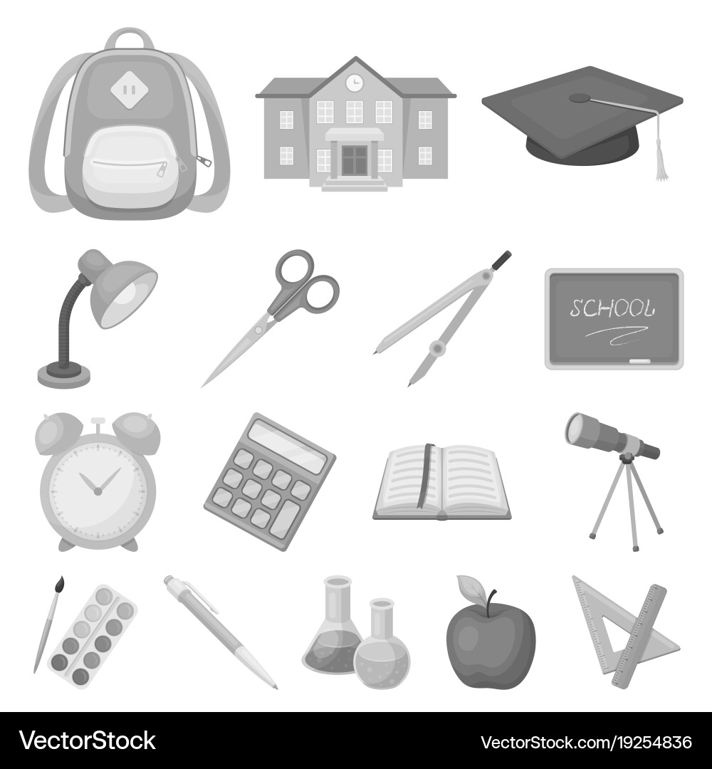 School and education monochrome icons in set Vector Image