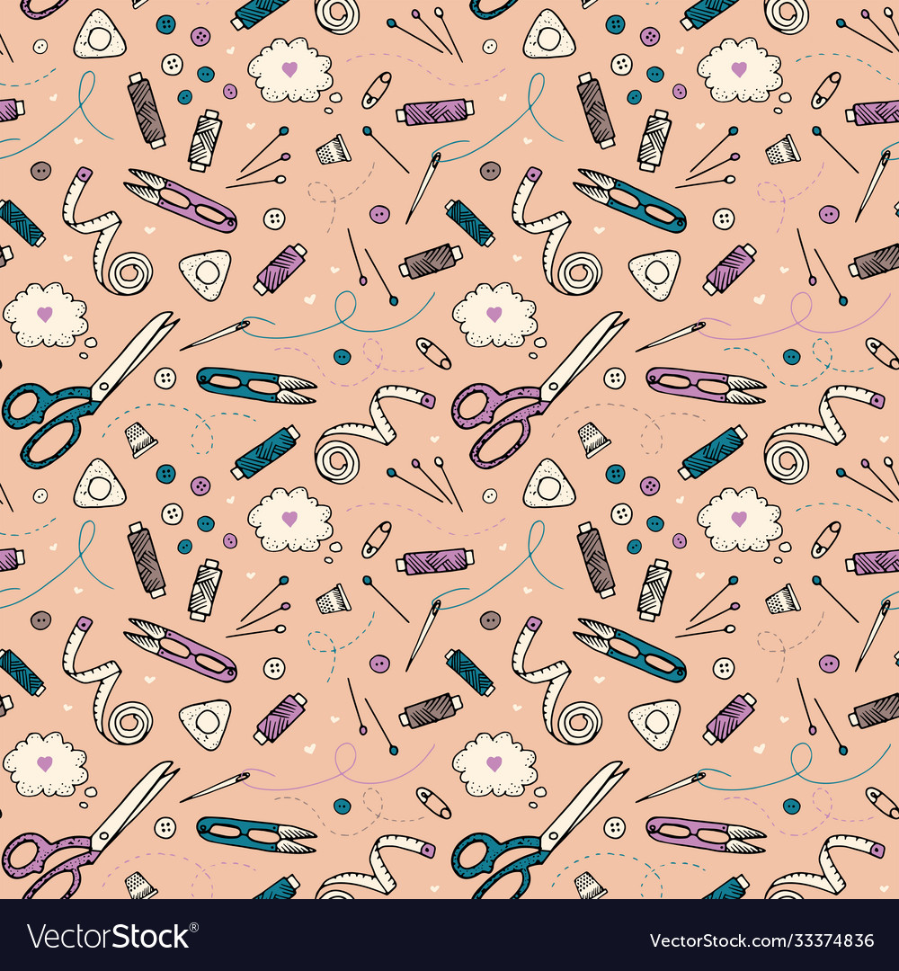 Seamless pattern with sewing tools Royalty Free Vector Image
