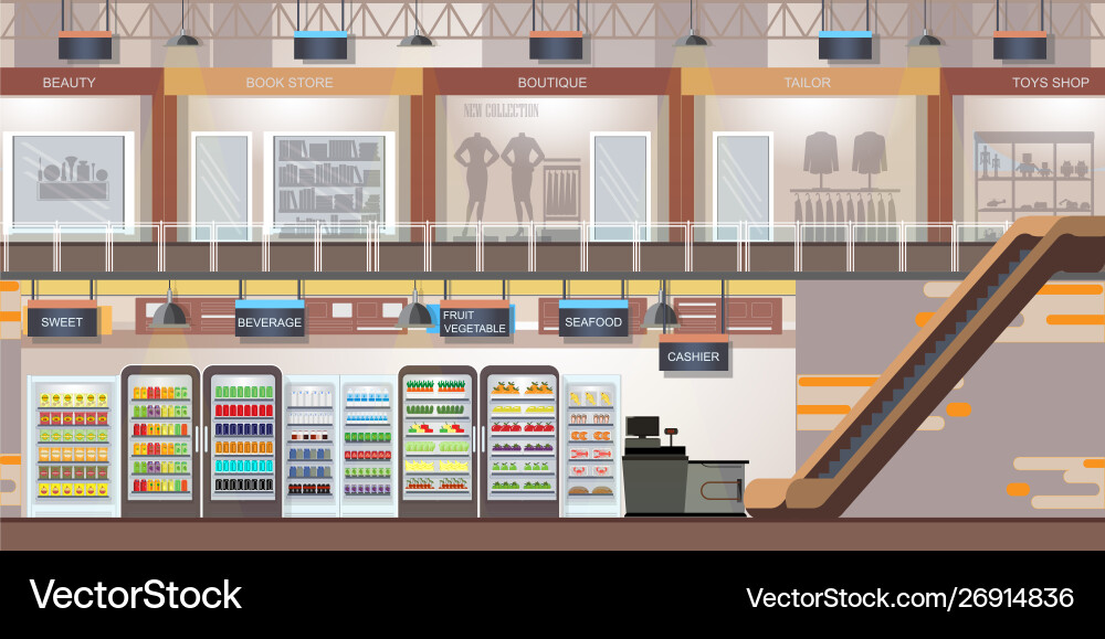 Shopping mall with modern retail store Royalty Free Vector