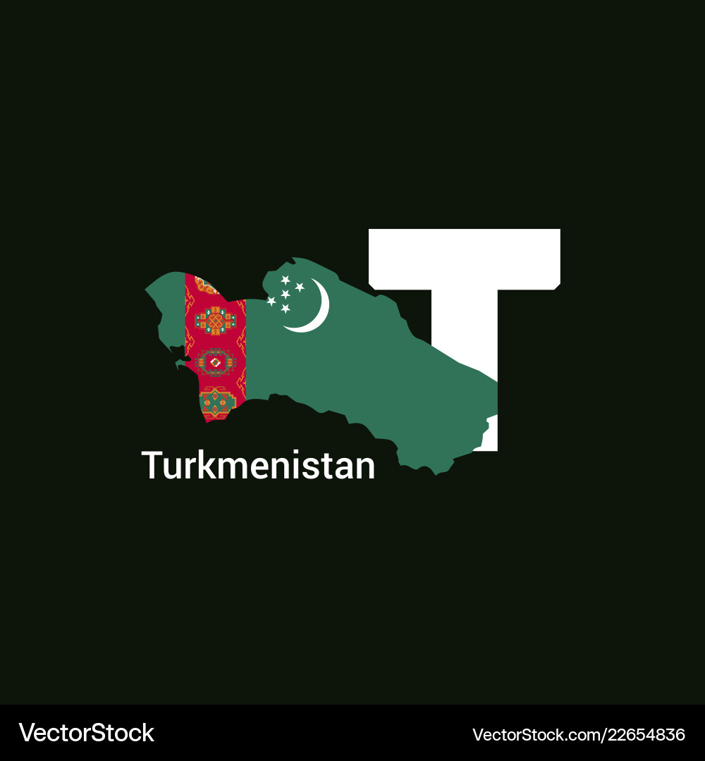 Turkmenistan initial letter country with map Vector Image